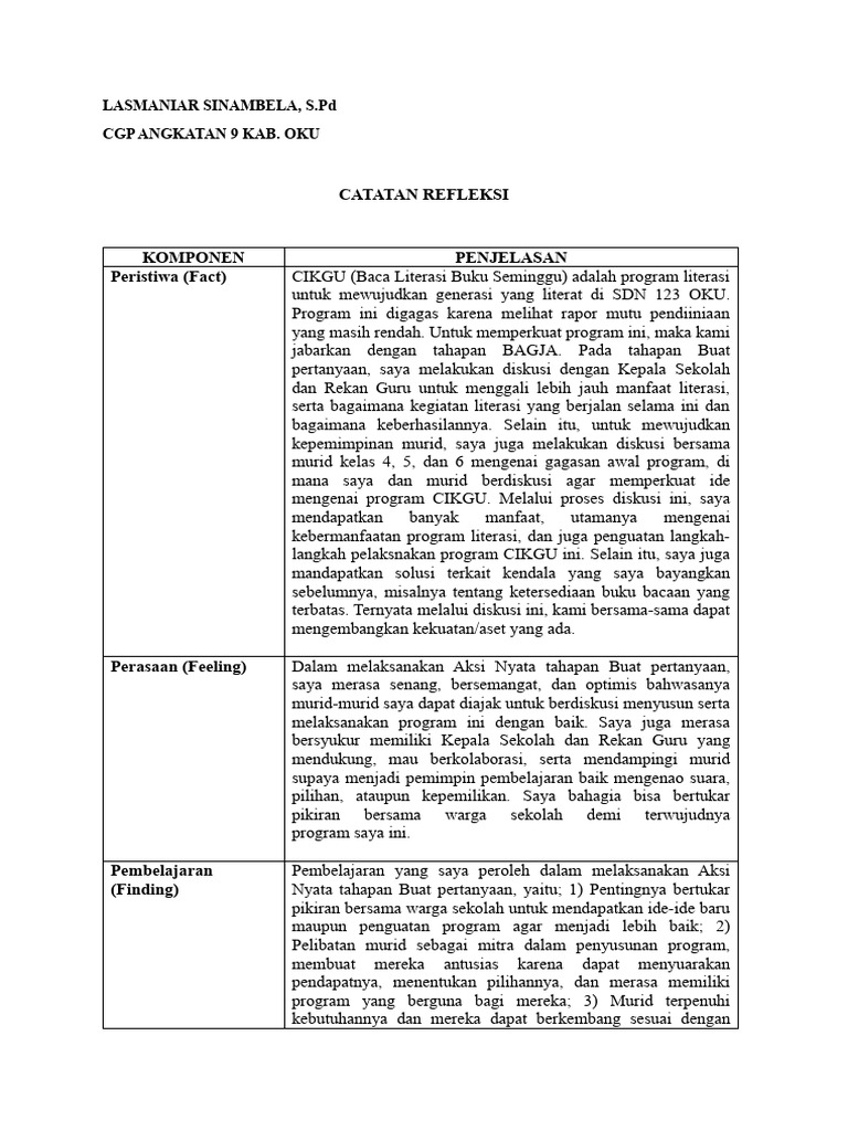 Catatan Refleksi Aksinyata 3.3 | PDF