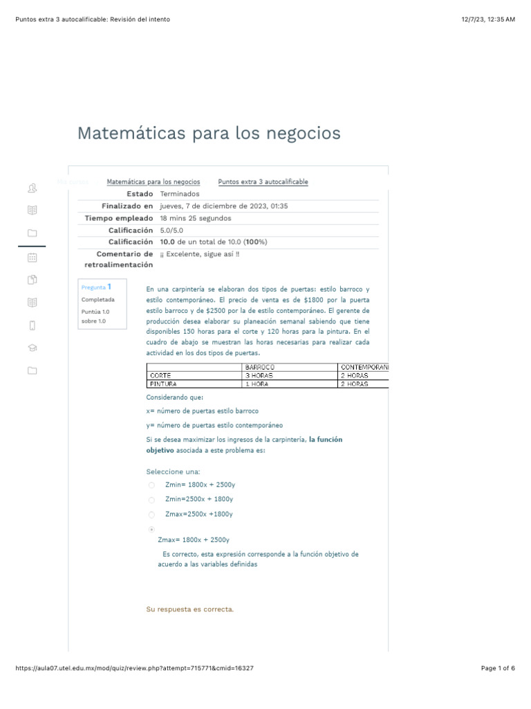 Puntos Extra 3 Autocalificable: Revisión Del Intento | PDF
