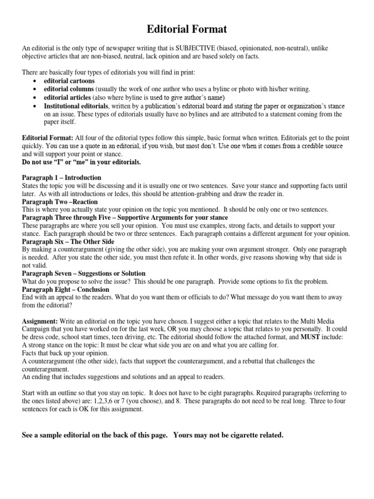 Editorial Assignment | PDF | Tobacco Smoking | Addiction