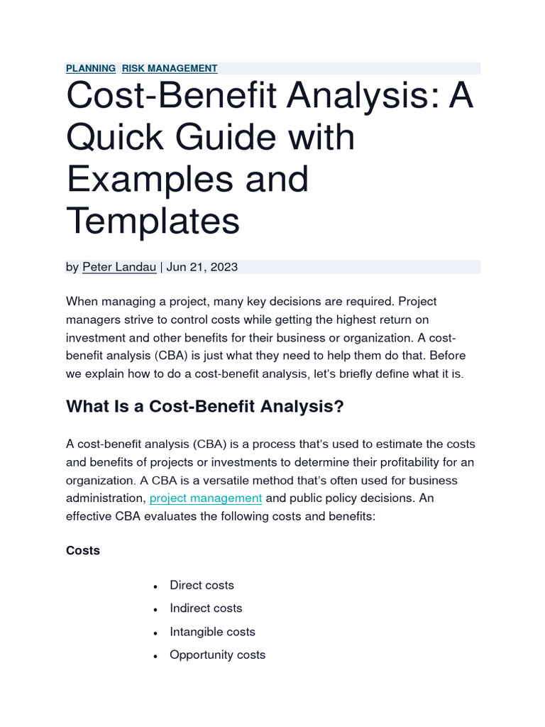 Cost-Benefit Analysis | PDF