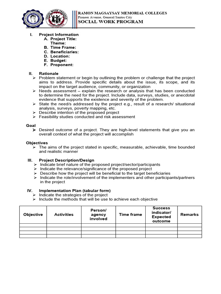 Social Work Project Proposal Template | PDF | Evaluation | Social Work