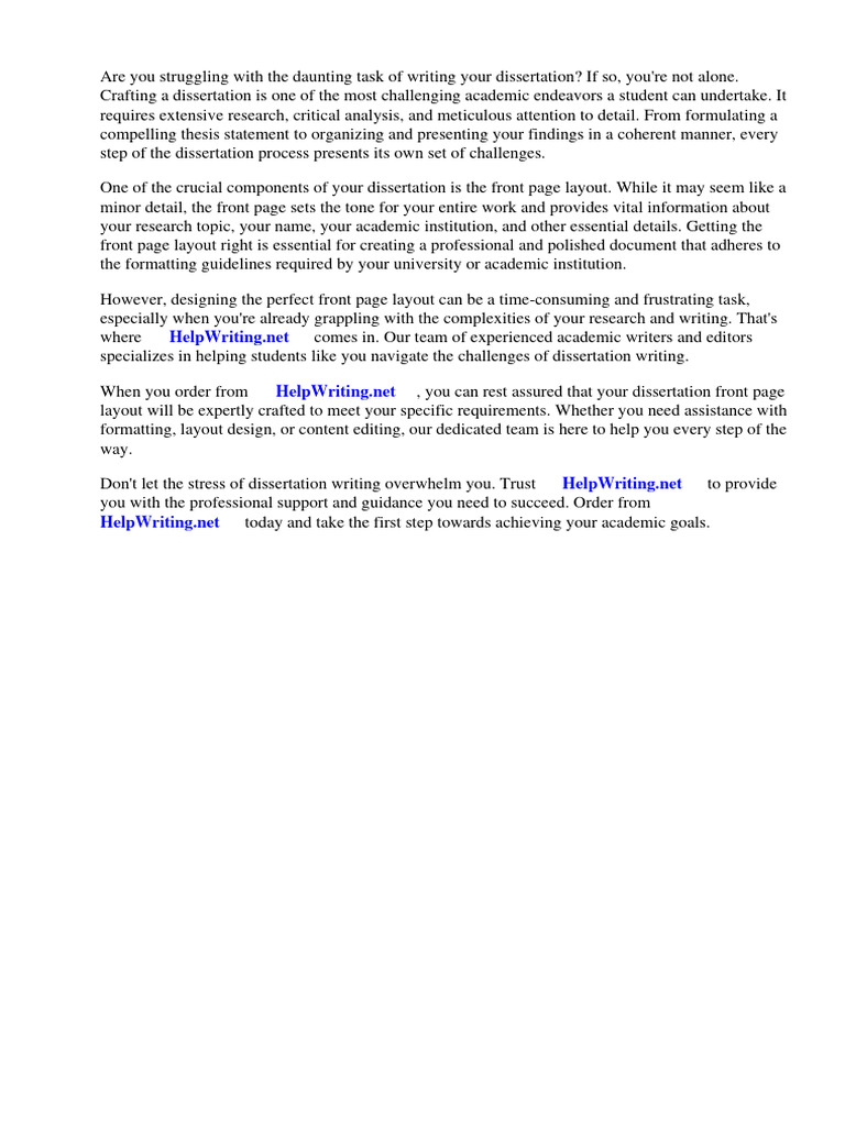 Dissertation Front Page Layout | PDF | Thesis | Academic Degree