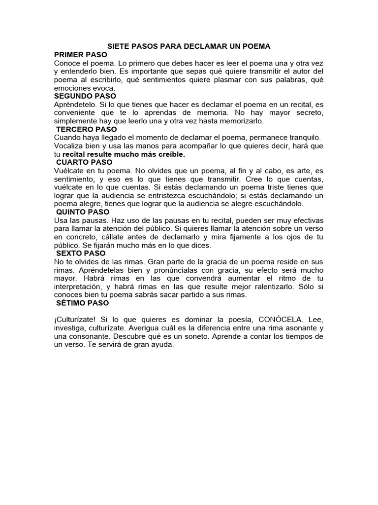 Siete Pasos para Declamar Un Poema | PDF