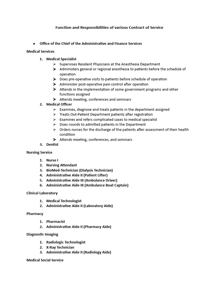 Function and Responsibilities of Various Contract of Service | PDF ...