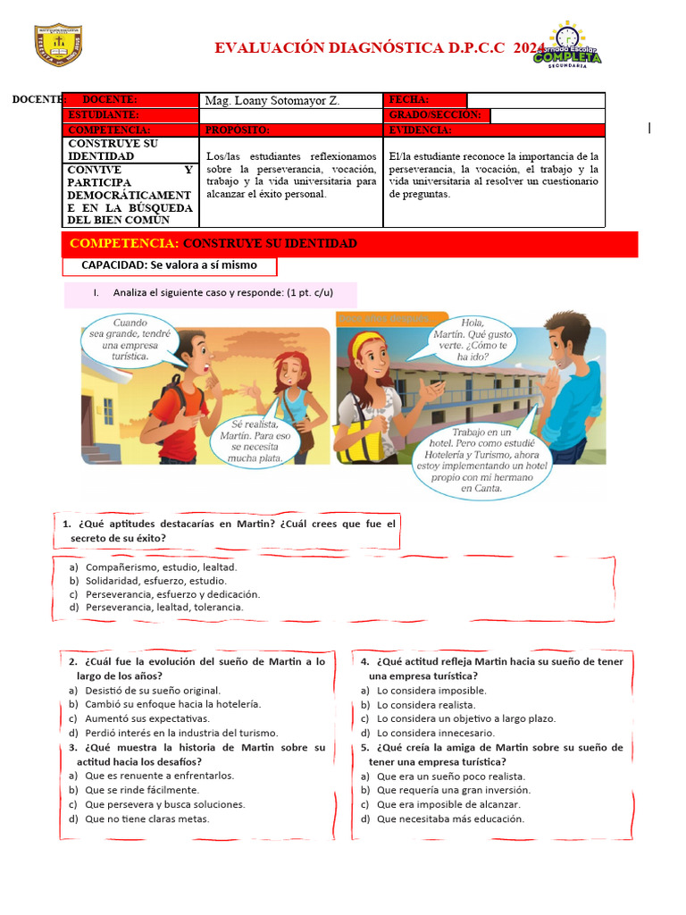5° Dpcc Evaluacion Diagnostica 2024 Pdf Evaluación Aprendizaje 7096