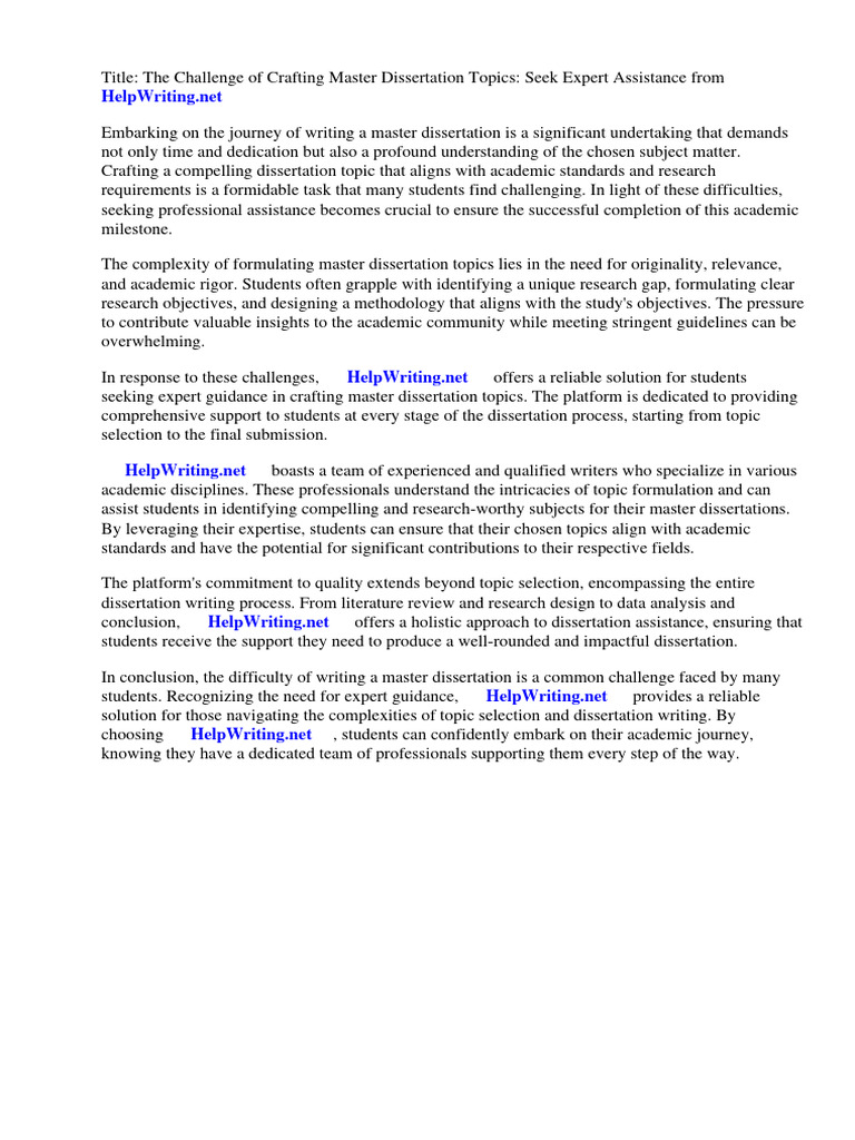 Master Dissertation Topics | PDF | Thesis | Strategic Management