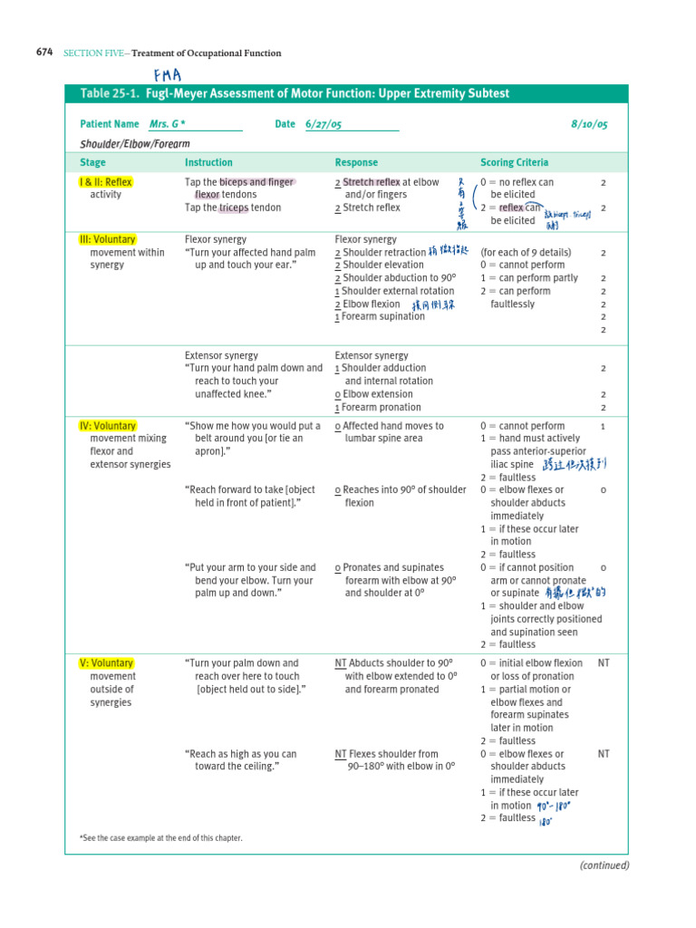 1-1-1 - Fugl Meyer Assessment | PDF | Anatomical Terms Of Motion | Elbow