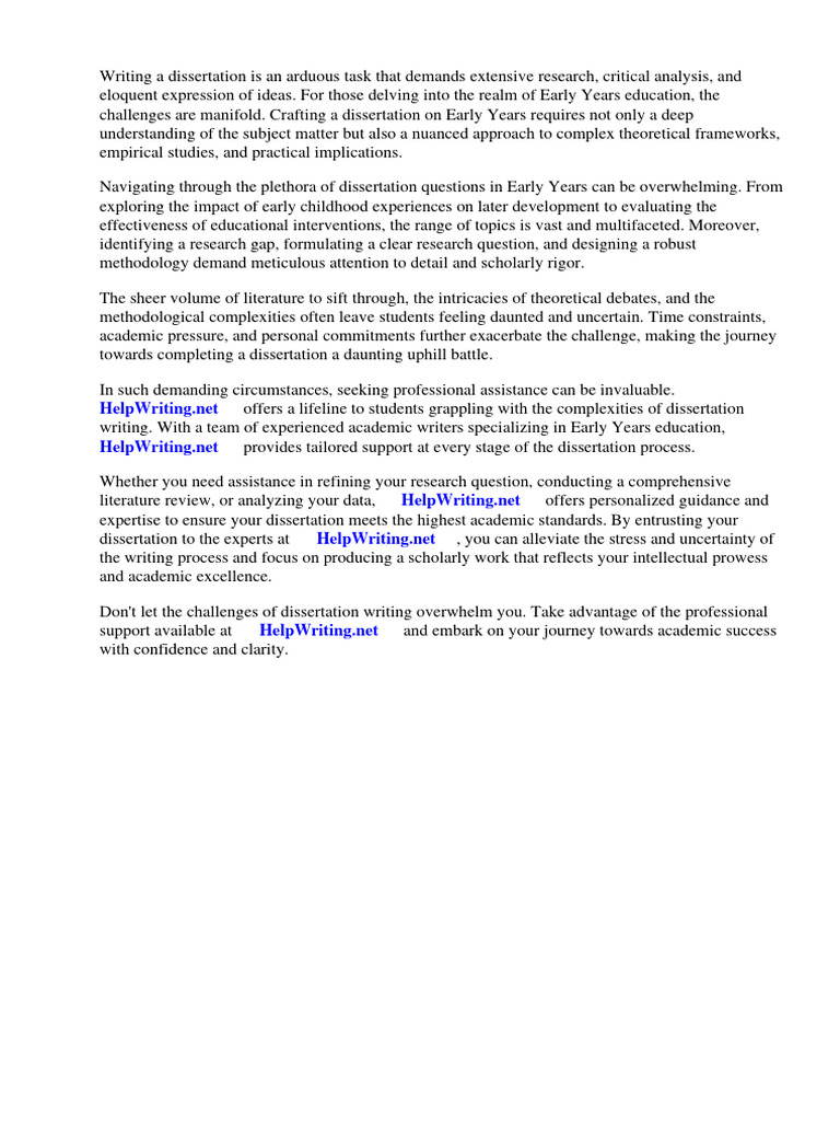 Dissertation Questions Early Years | PDF | Methodology | Thesis