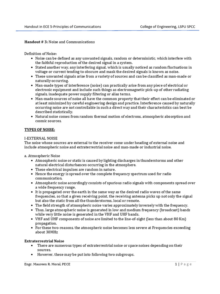 Handout 4 - Noise and Communications | PDF | Radio Wave | Radio