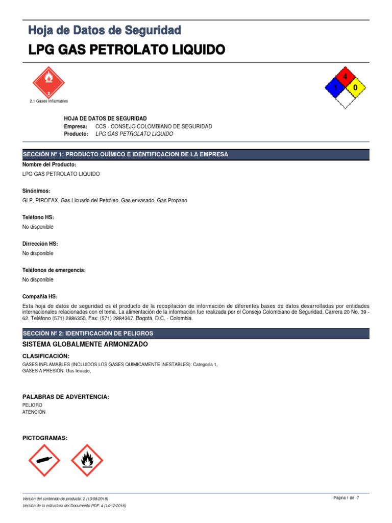 Hoja de Seguridad Gas Licuado de Petroleo Rayogas | PDF | Combustión | Agua