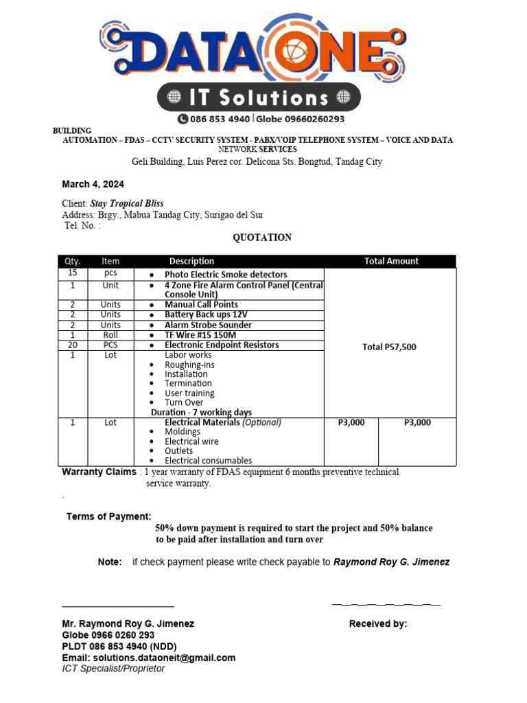 FDAS QUOTATION Uncle Eric | PDF
