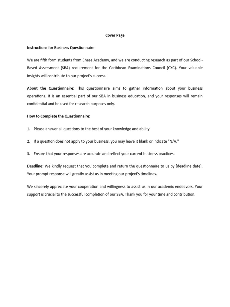 Pob Sba Questionnaire | PDF | Leadership | Target Audience