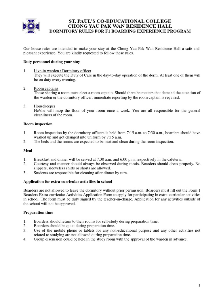 3 - Dormitory Rules For F1 Boarding Experience Program 2023 | PDF ...