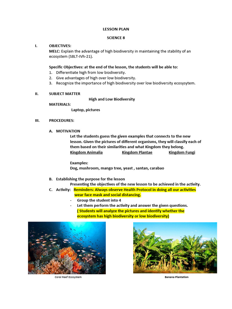LESSON-PLAN-for-COT2 | PDF | Biodiversity | Cognition