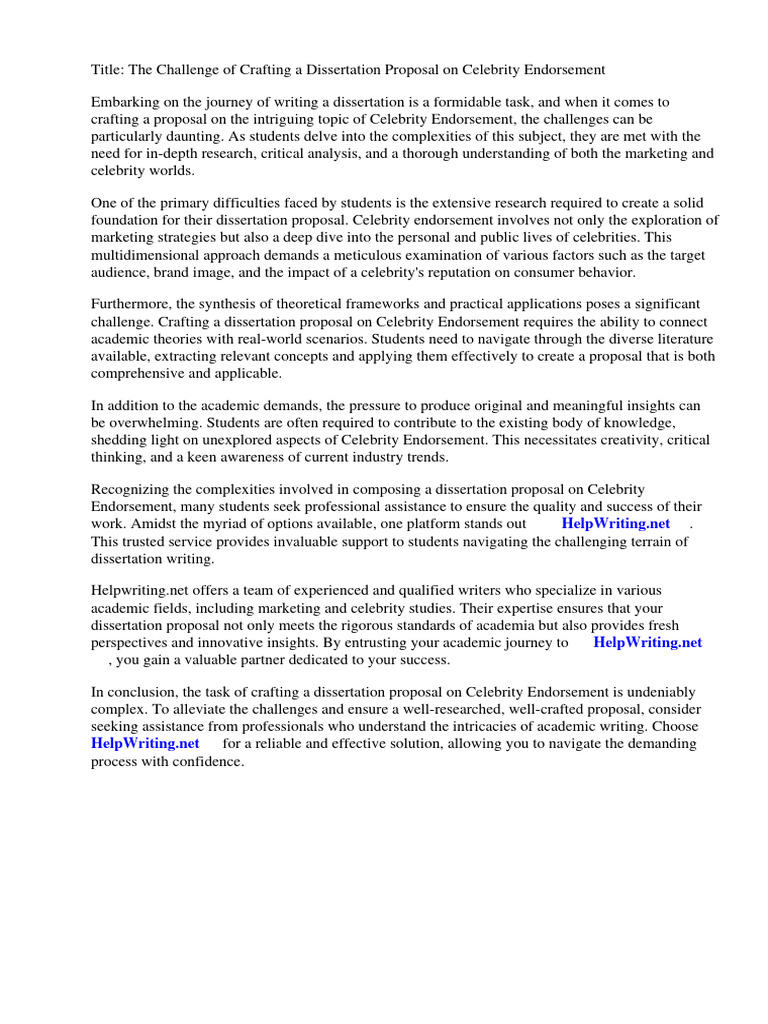 Dissertation Proposal Celebrity Endorsement | PDF | Brand | Advertising