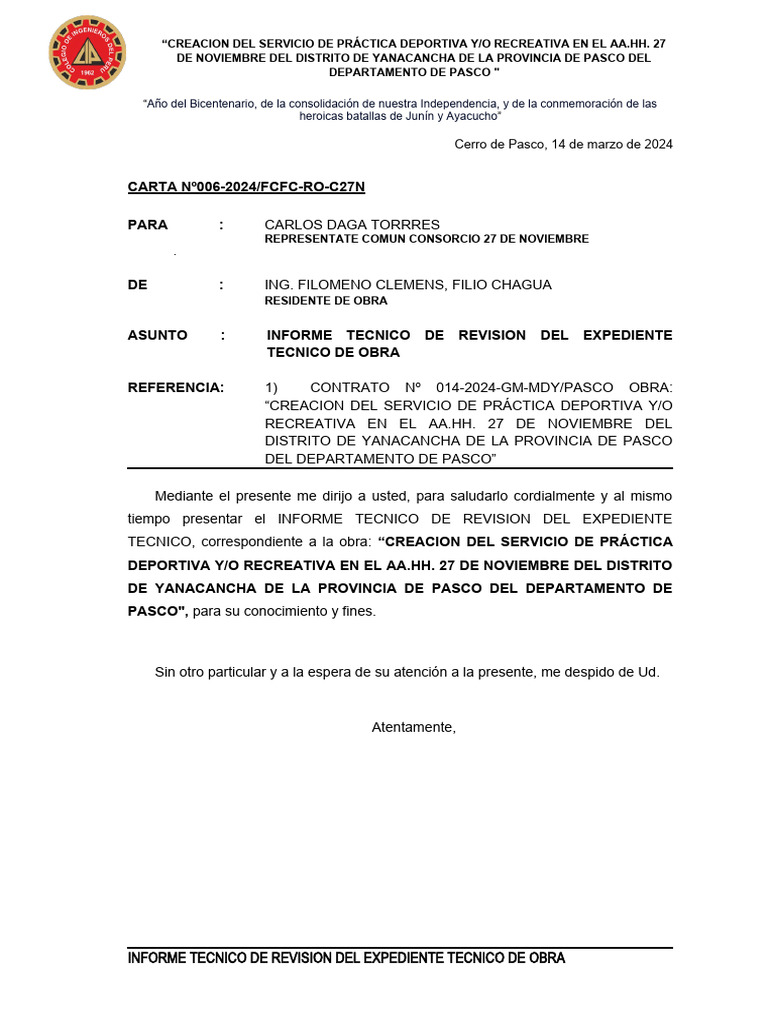 Informe de Revision Tecnico de Expediente de Obra | Descargar gratis ...