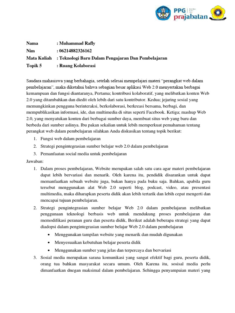 Topik 5 - Ruang Kolaborasi - TBPP - Muhammad Rafly | PDF
