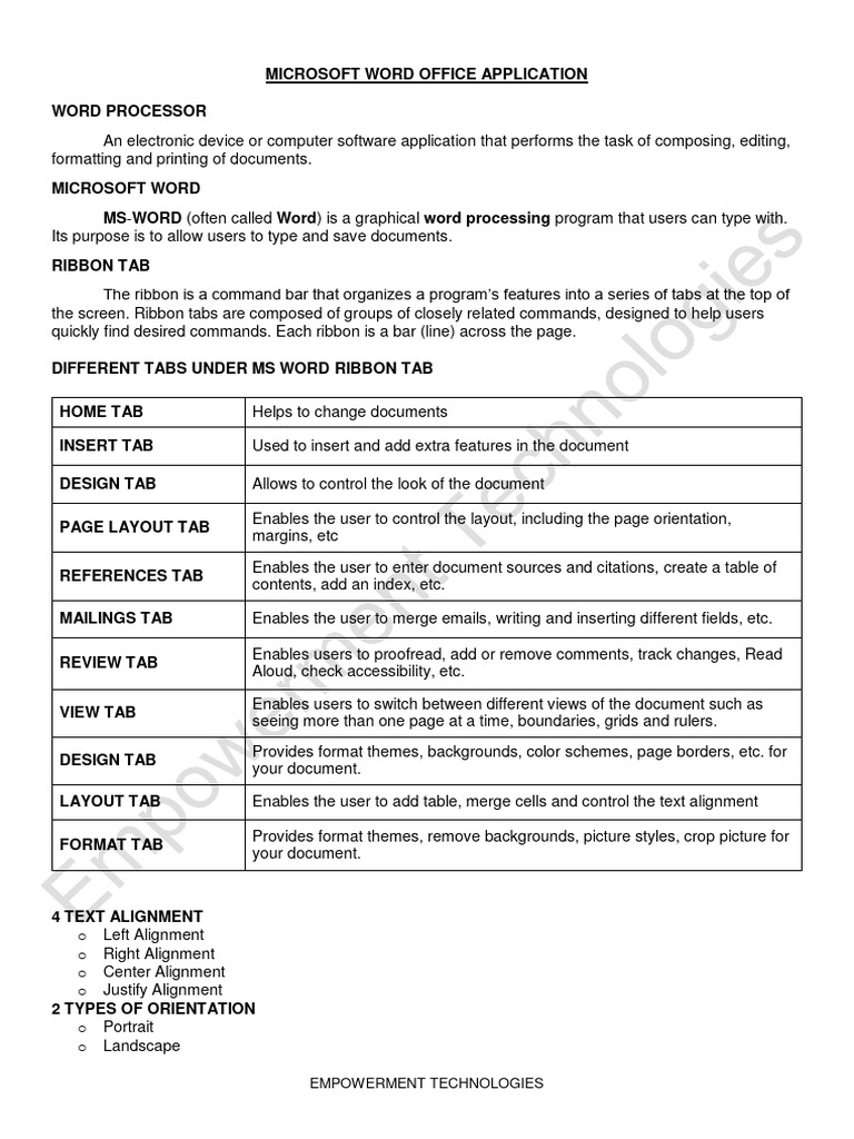 MS Word Office and The Ribbon Tabs | PDF