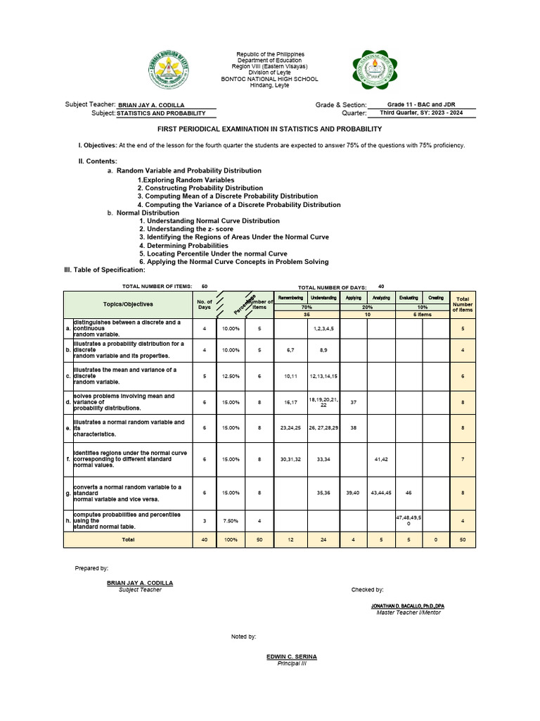 3rd Quarter Mathematics 8 | PDF | Probability Distribution | Normal Distribution