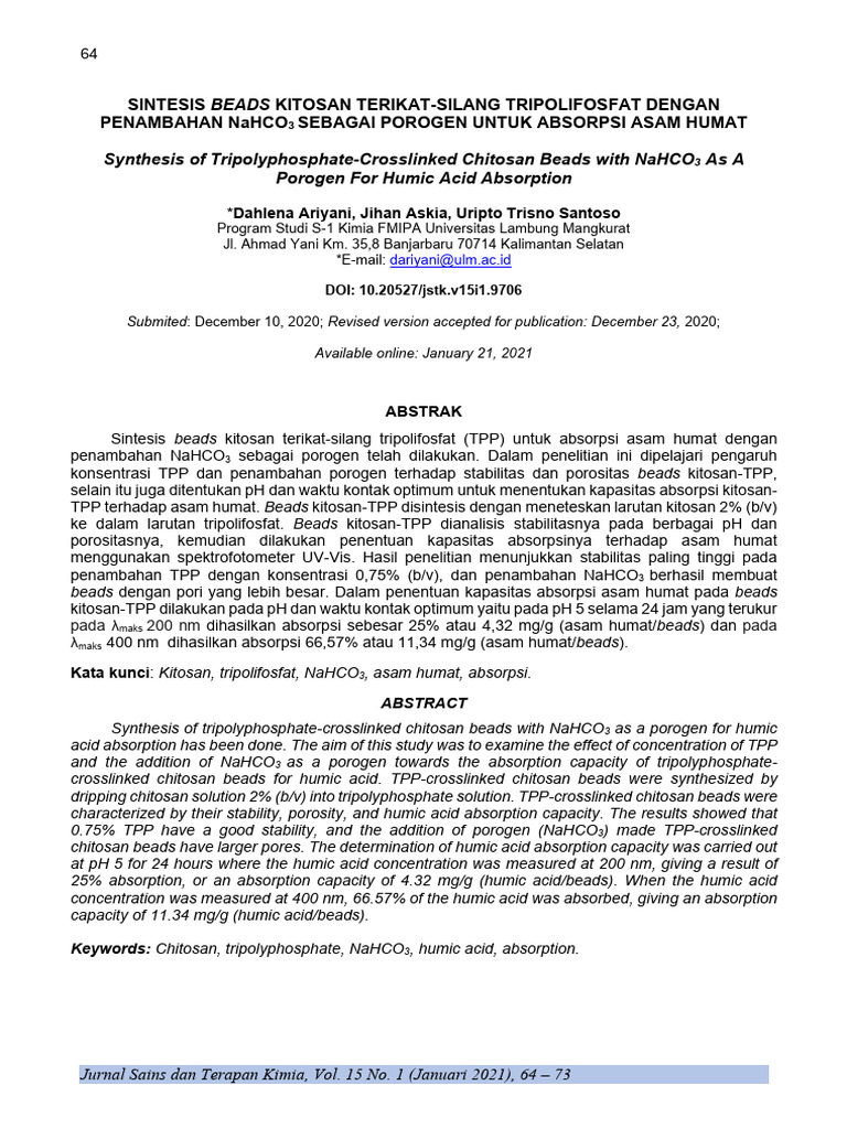 Beads Kitosan-TPP untuk Absorpsi Asam Humat | PDF