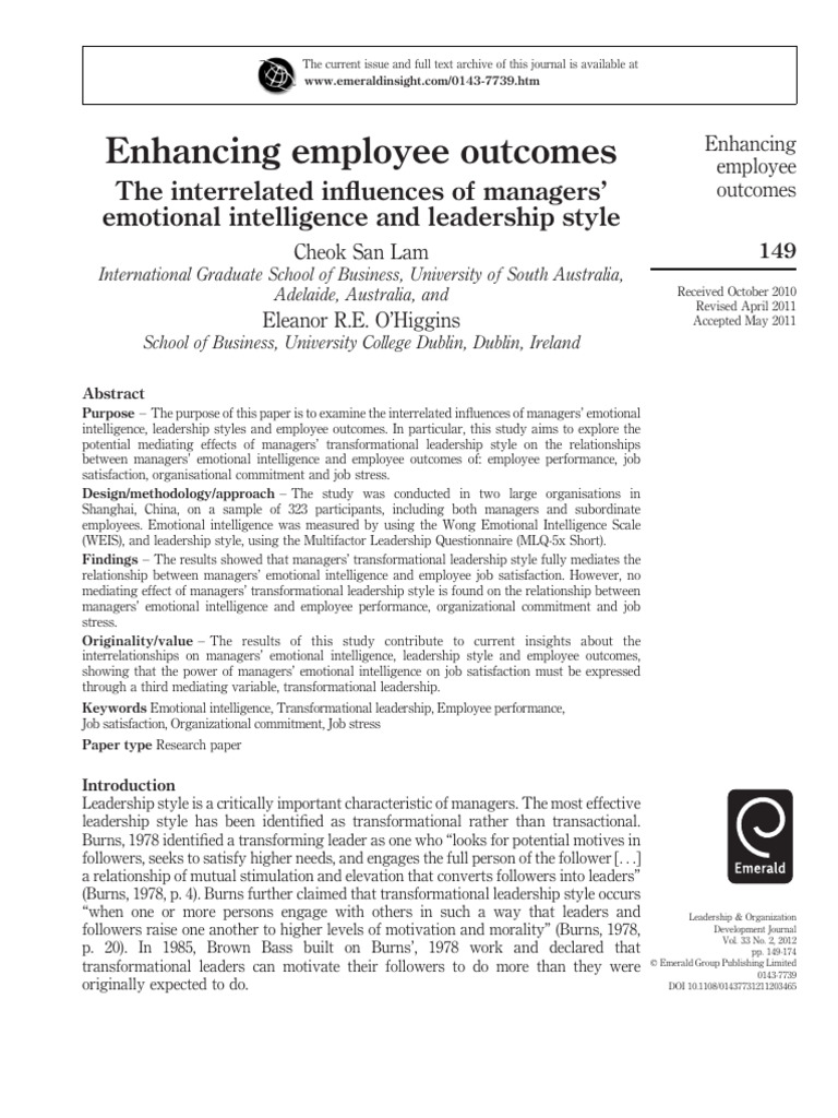 Enhancing Employee Outcomes | PDF | Leadership | Transformational ...