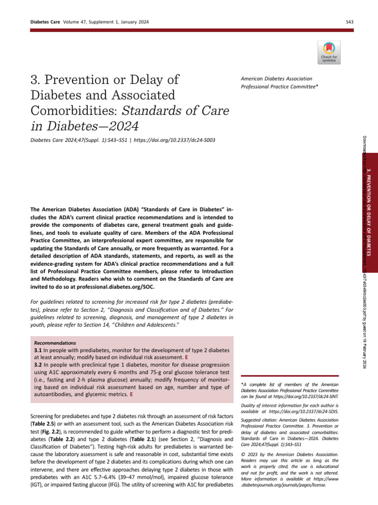Ada 2024 3 | PDF | Prediabetes | Diabetes