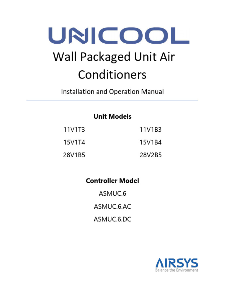 AIRSYS UNICOOL Installation and Operation Manual Rev 1.16 | PDF | Air ...