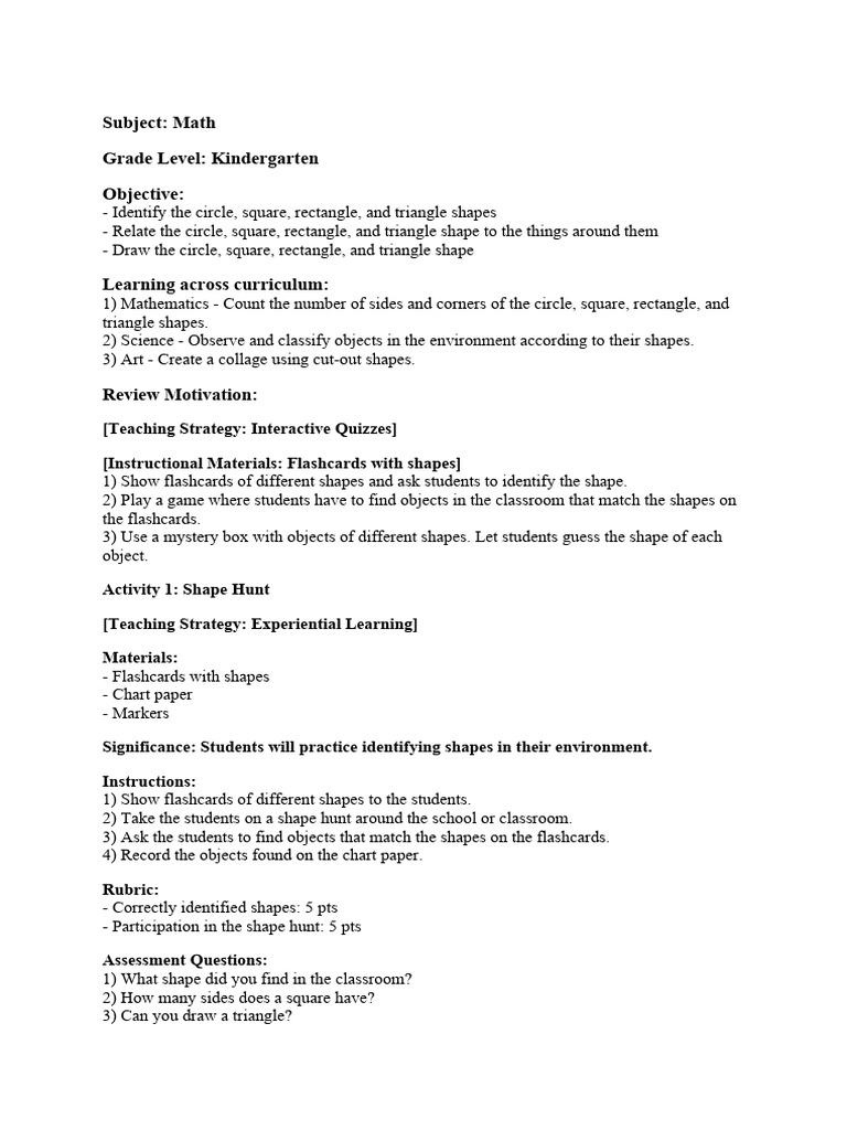 Lesson plan-SHAPES | PDF | Shape | Triangle