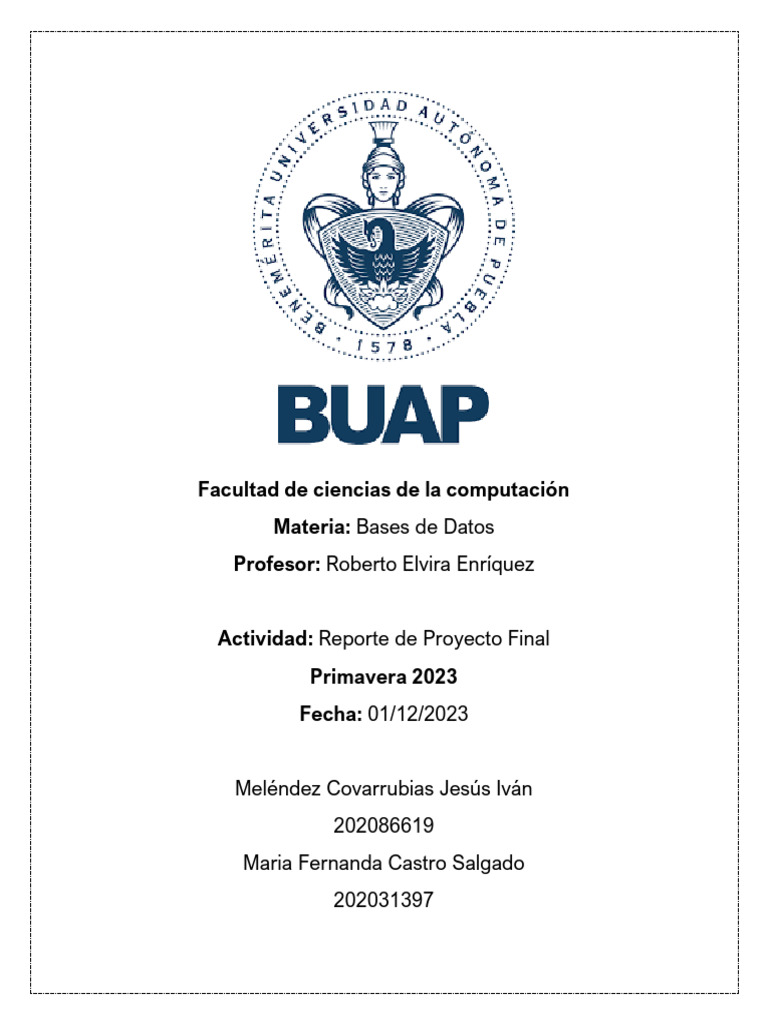 Proyecto Final de Base de Datos en La Buap | PDF | Tecnologías de la ...
