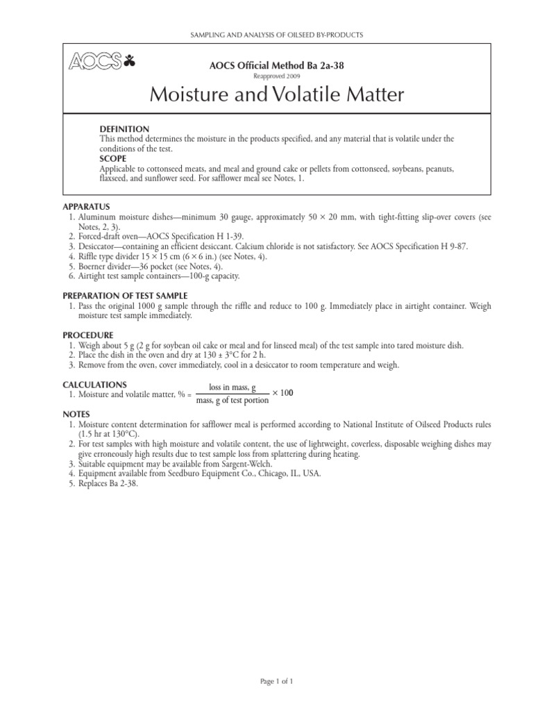AOCS Official Method Ba 2a-38 (2009) | PDF | Home & Garden