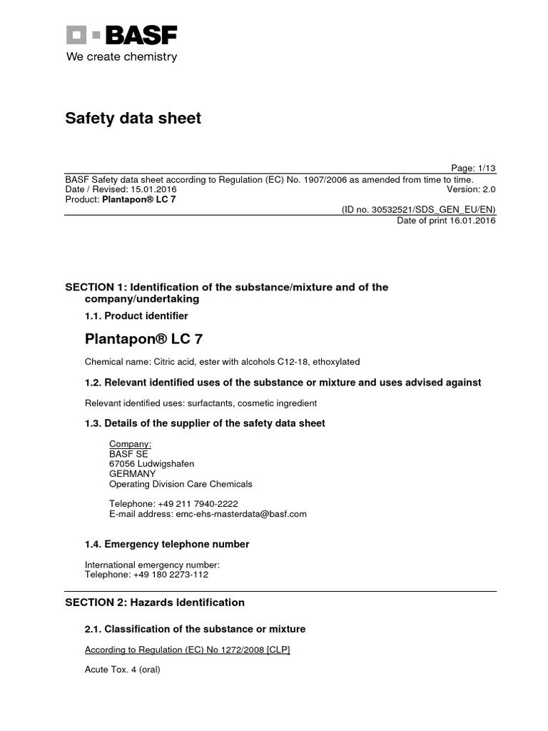 MSDS Plantapon LC 7 EN | PDF