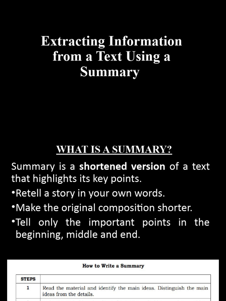 Extracting Information From A Text Using A Summary | PDF