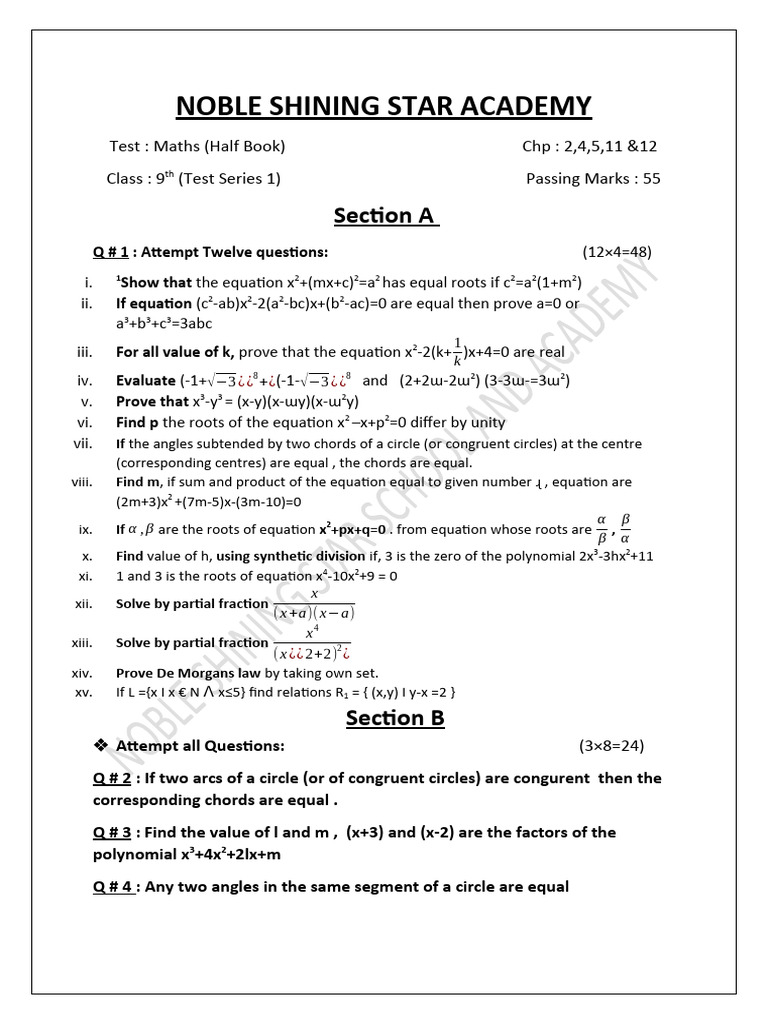 1st Half Book Class 10th | PDF | Circle | Equations
