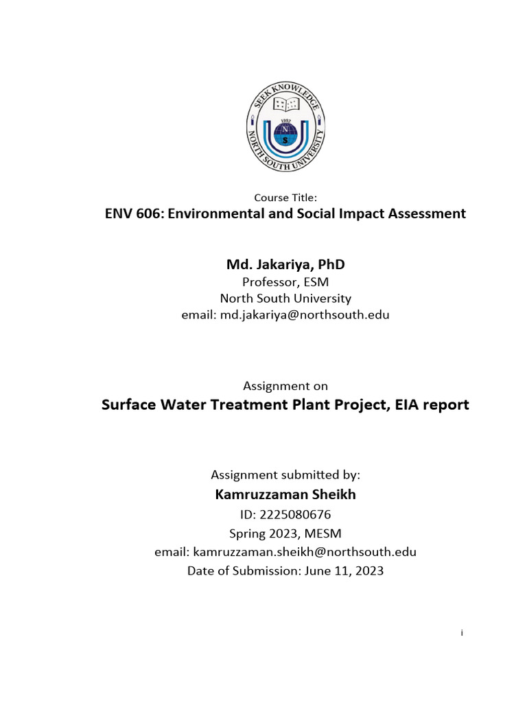 Surface Water Treatment Plant Project, EIA Report | Download Free PDF ...