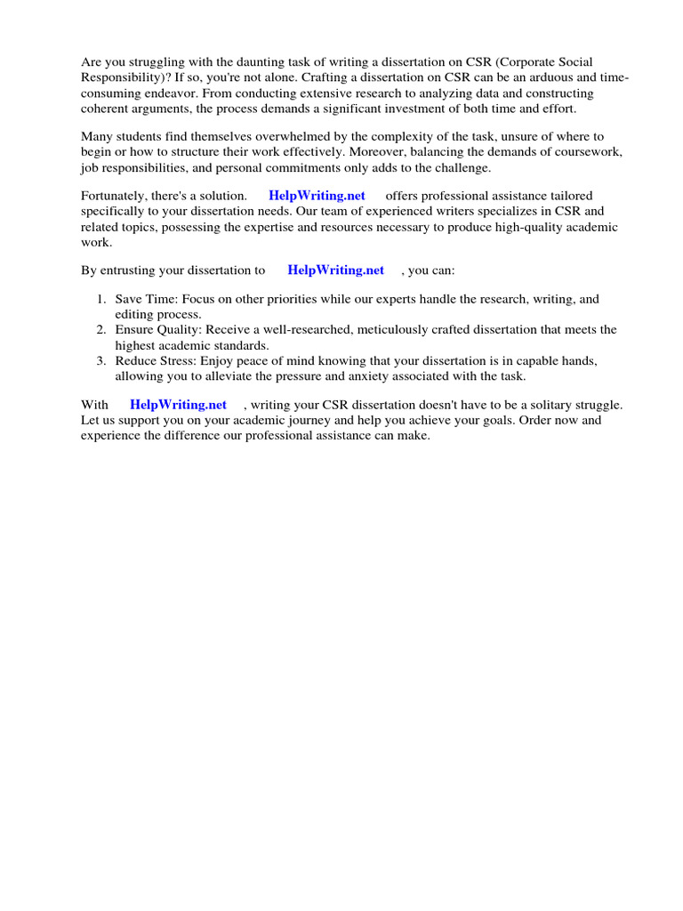CSR Dissertation Writing Assistance | PDF | Corporate Social ...