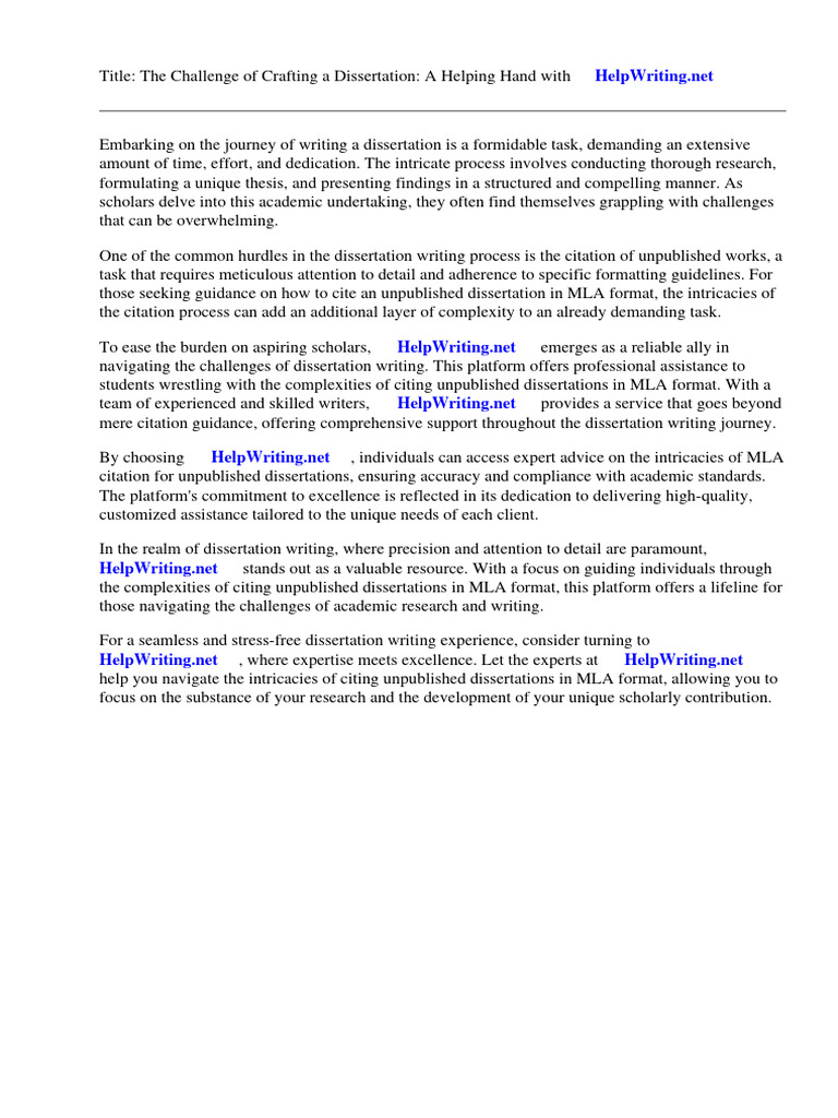 How To Cite Unpublished Dissertation Mla | PDF | Thesis | Citation