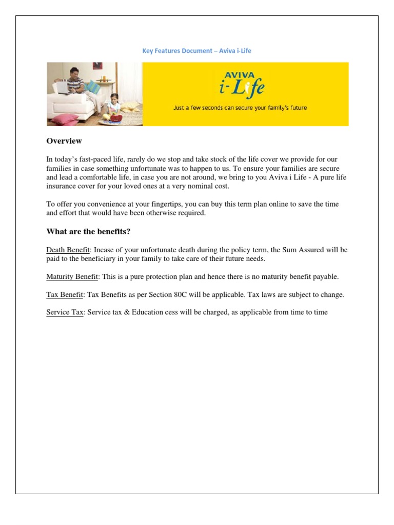 Key Features Document - Aviva I Life | PDF | Life Insurance | Insurance