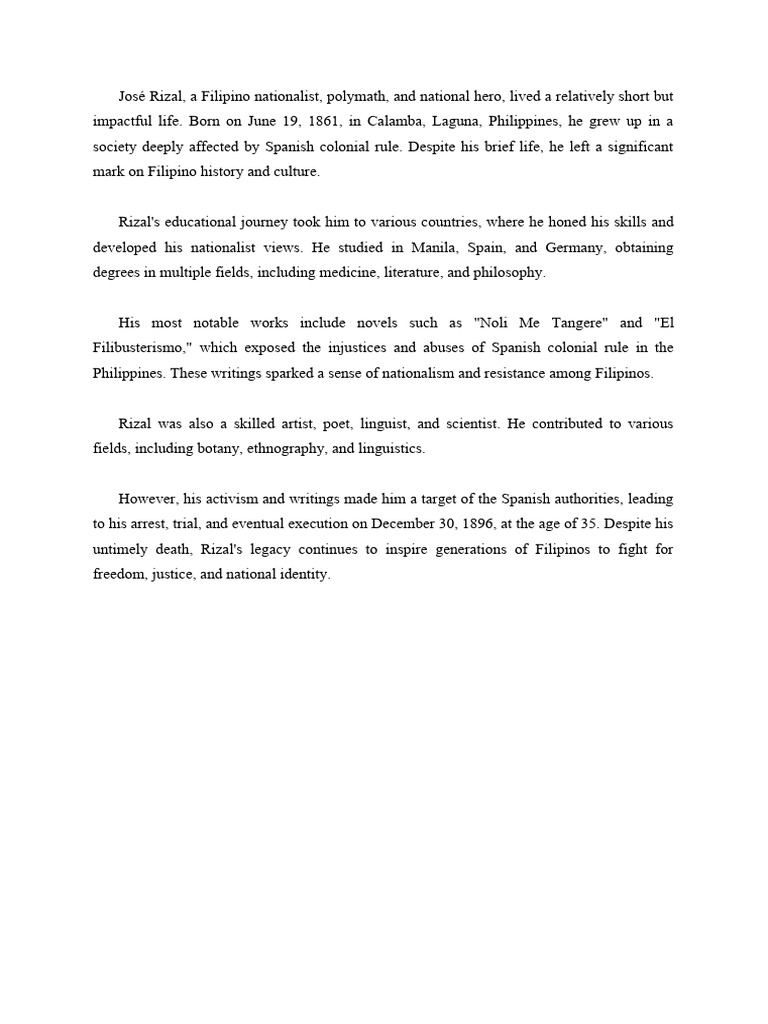 A Brief Biography of A Filipino National Hero | PDF | Social Science ...