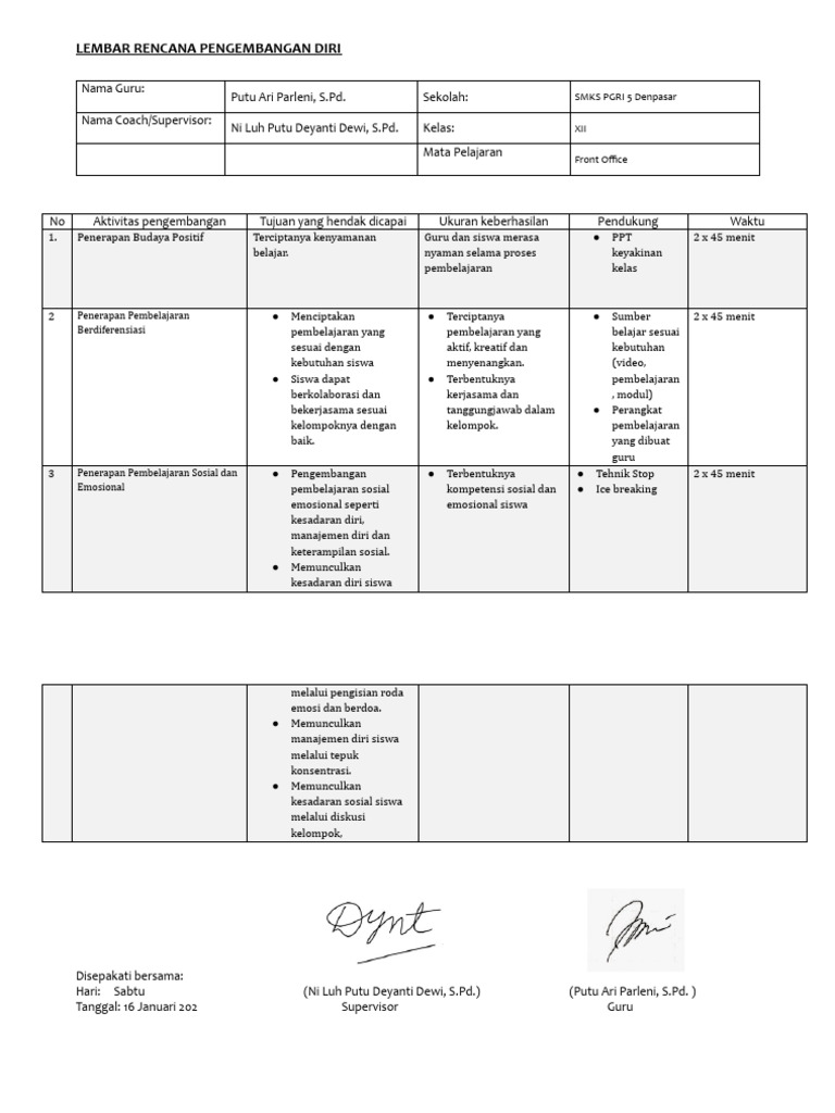 Lembar Rencana Pengembangan Diri_ni Luh Putu Deyanti Dewi.docx | PDF