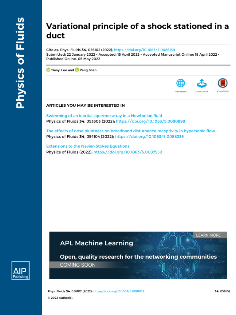 Variational Principle of A Shock Stationed in A Duct | PDF | Shock Wave | Fluid Dynamics