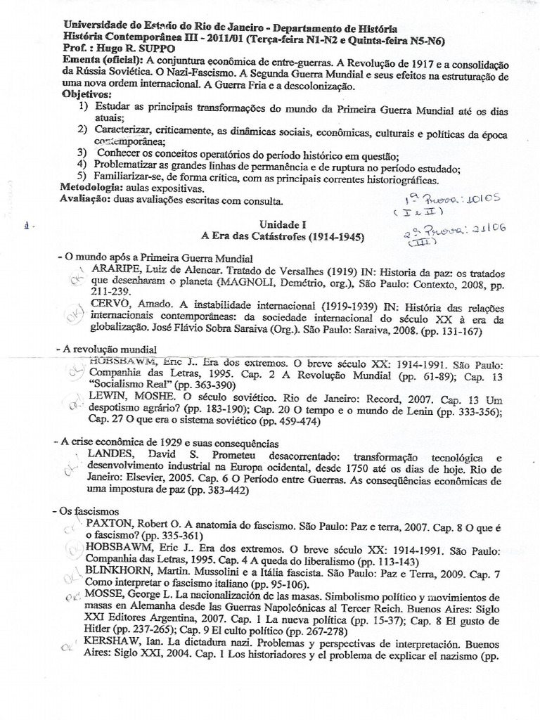 Ementa - História Contemporânea III | PDF