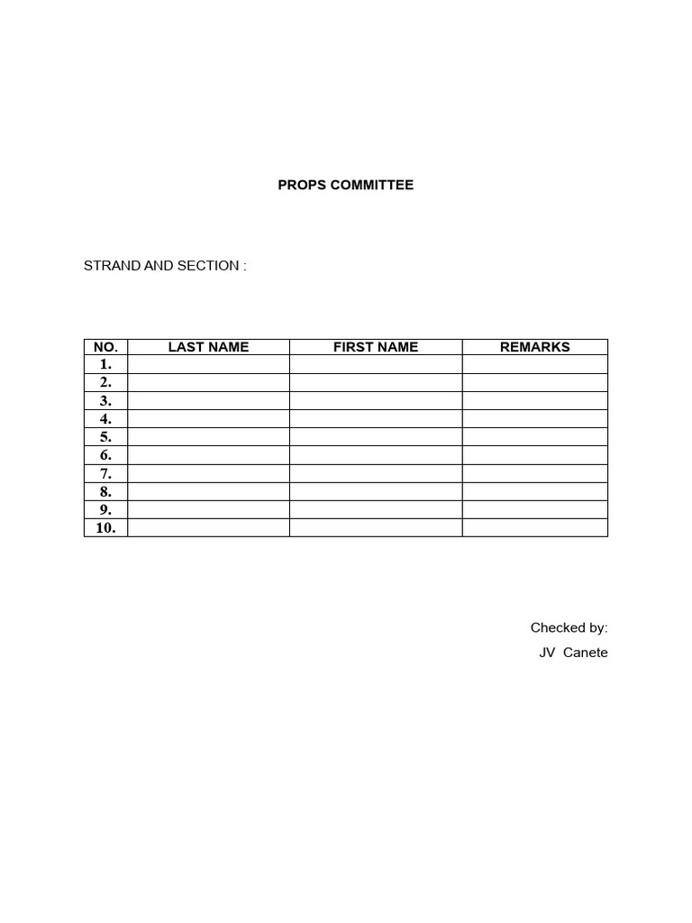 Props Committee Roster | PDF