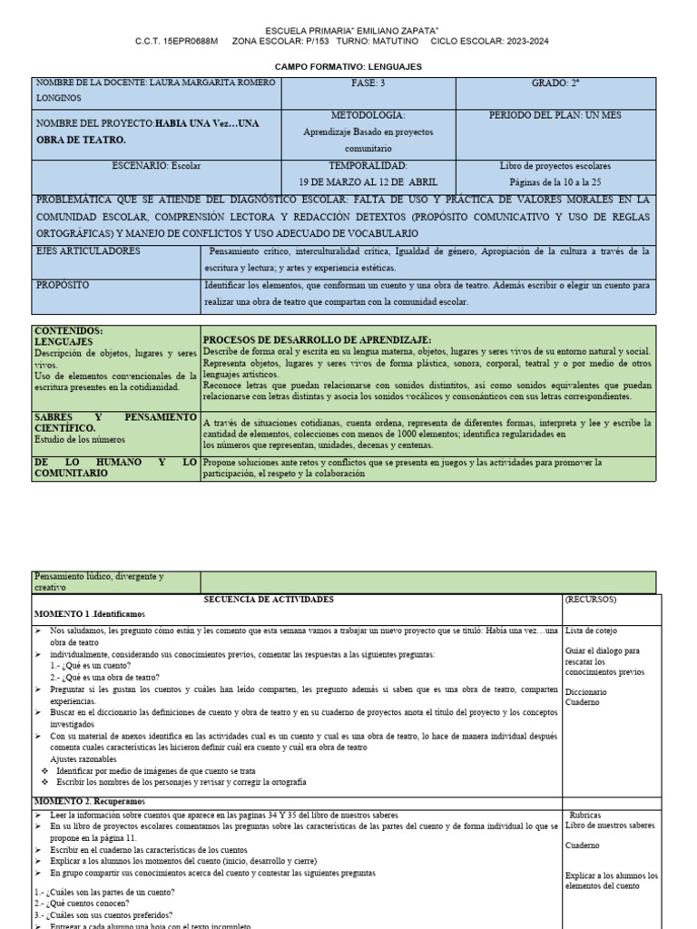 Planeacion Habia Una Vez..Una Obra de Teatro | PDF | Teatro | Cuentos