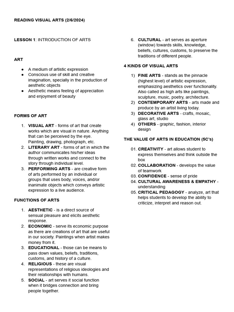 READING VISUAL ARTS (Prelim) | PDF | The Arts | Composition (Visual Arts)