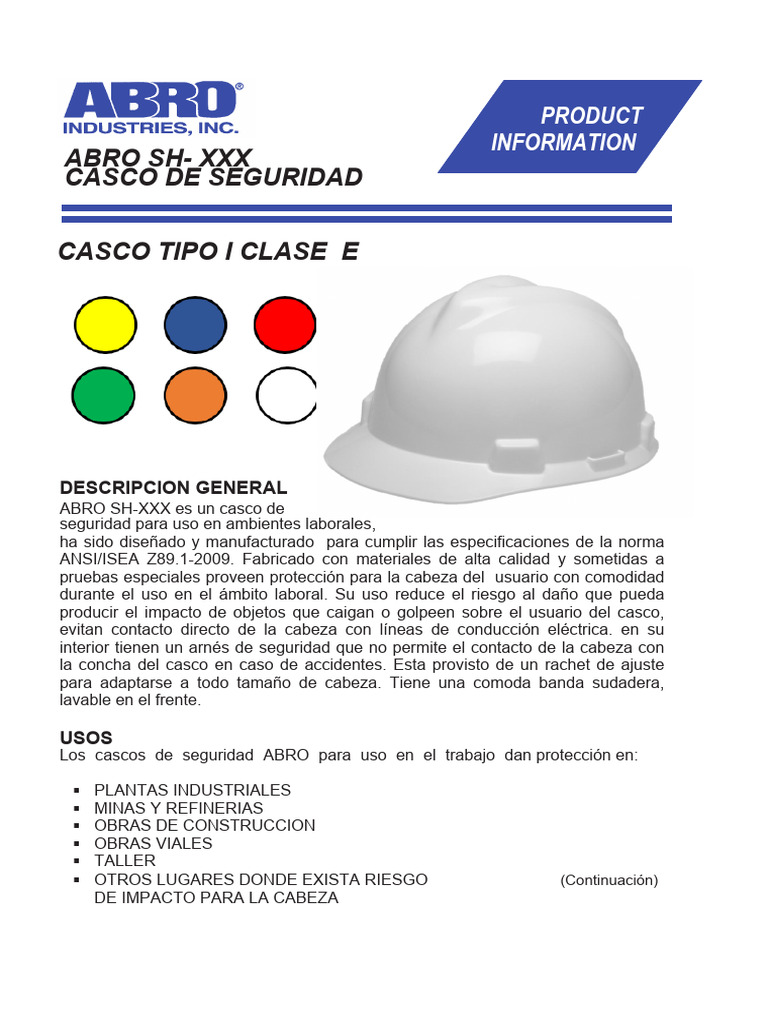 Ficha Tecnica Cascos de Seguridad Industrial | Descargar gratis PDF | Casco