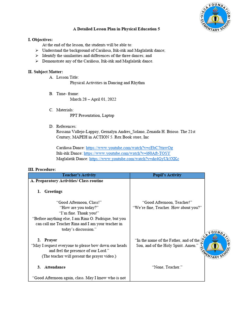 A Detailed Lesson Plan PE5 | Download Free PDF | Dances