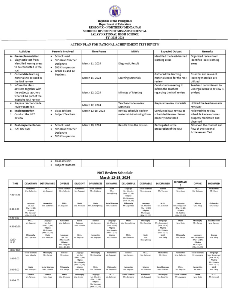 ACTION Plan For NAT Review | PDF | Science | Cognition