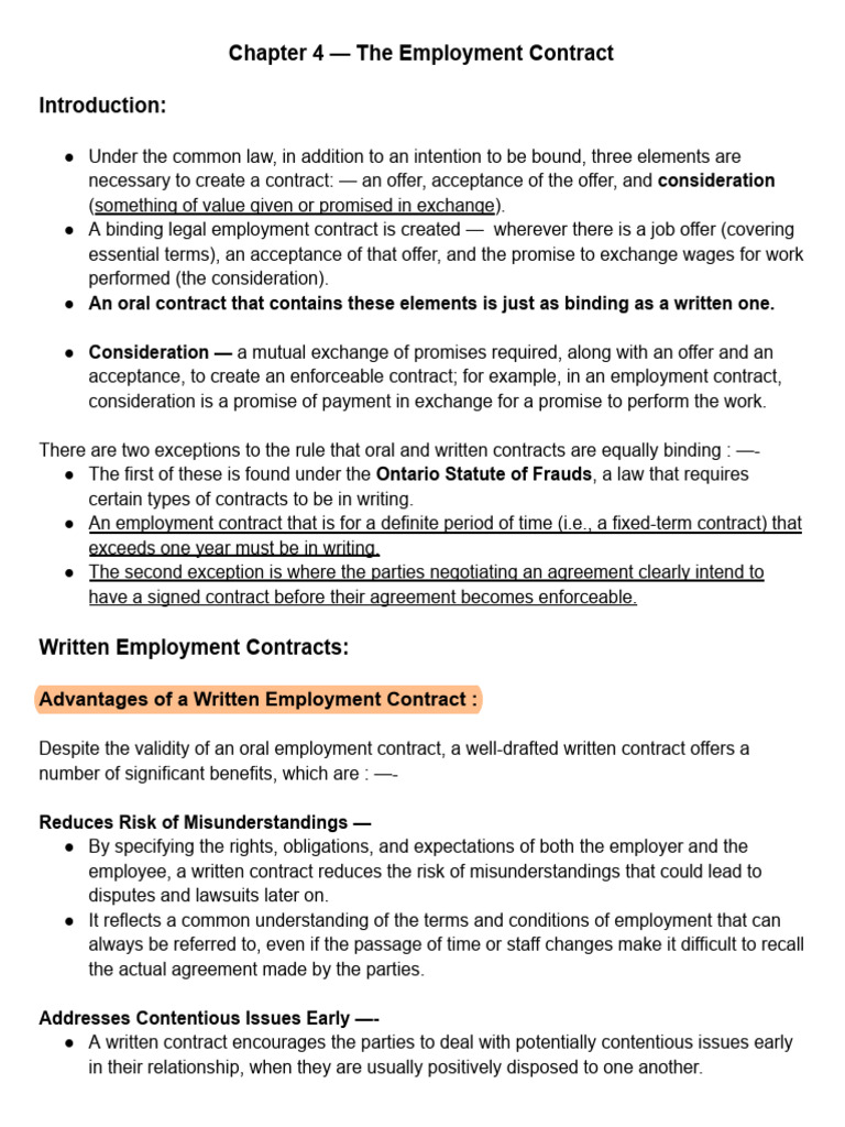 Chapter 4 - The Employment Contract | PDF | Employment | Contractual Term