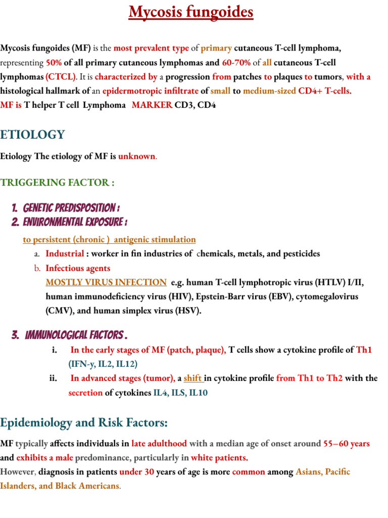 Mycosis Fungoides | PDF | T Helper Cell | Epidemiology