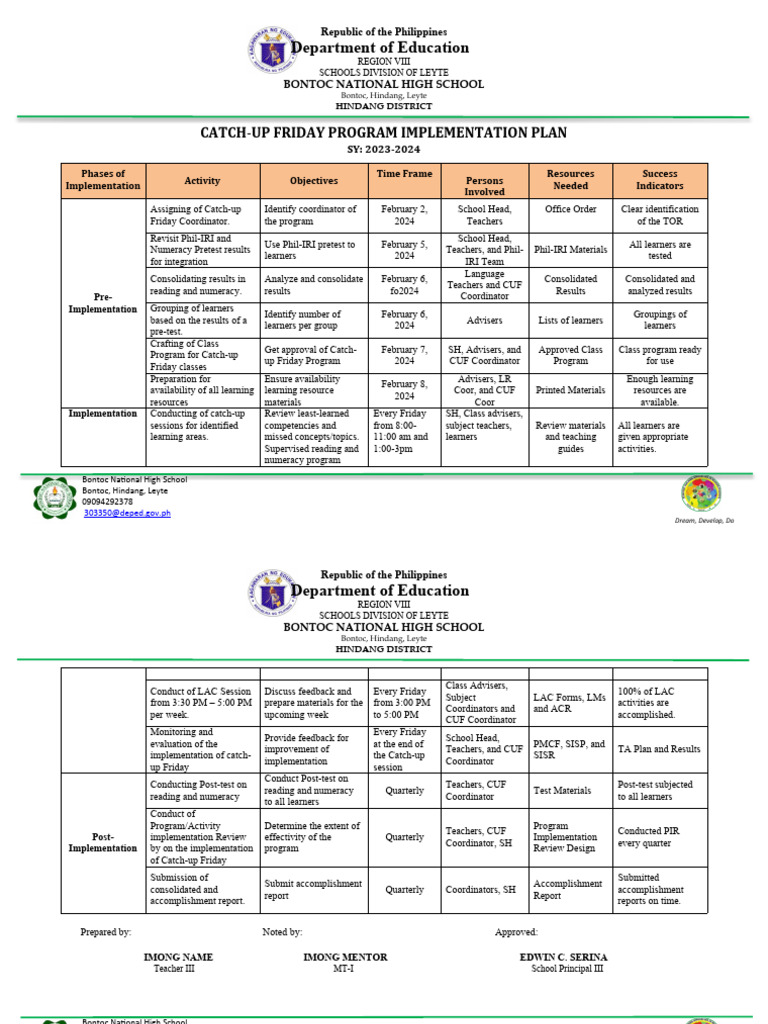 CUF Implementation Plan | PDF | Education Theory | Pedagogy